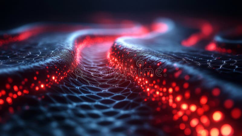 Abstract Red and Blue Digital Network Wave Stock Illustration ...