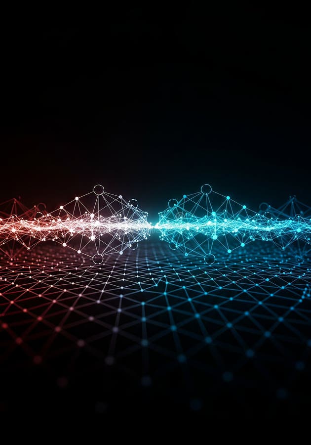 Abstract Red Blue Digital Network Wave Background Stock Illustration ...
