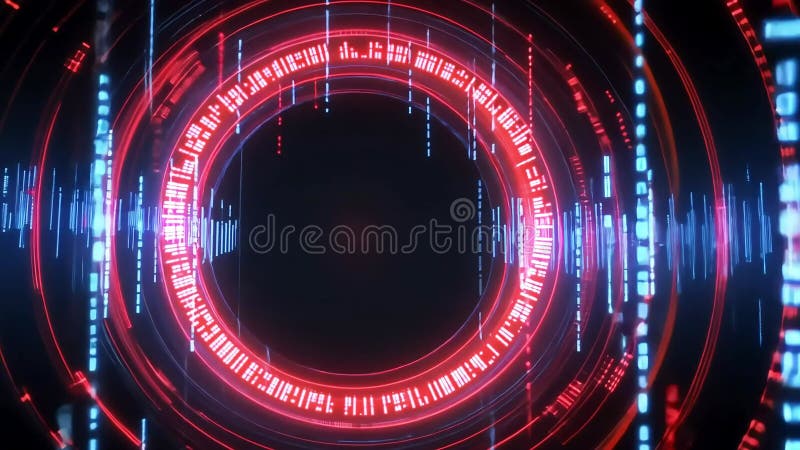 Abstract Red and Blue Digital Ring with Glowing Lines in Dark ...
