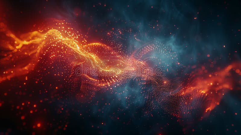 Abstract Red and Blue Energy Waves with Glowing Particles Stock ...