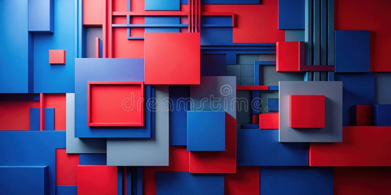 Abstract Red and Blue Geometric Composition Featuring Overlapping ...
