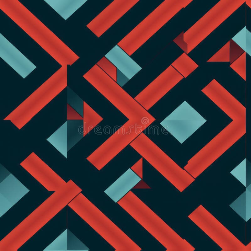 Abstract Red Blue Geometric Pattern Wallpaper with Illusionary ...