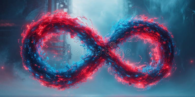 Abstract Red and Blue Glowing Particle Infinity Symbol. Stock Photo ...