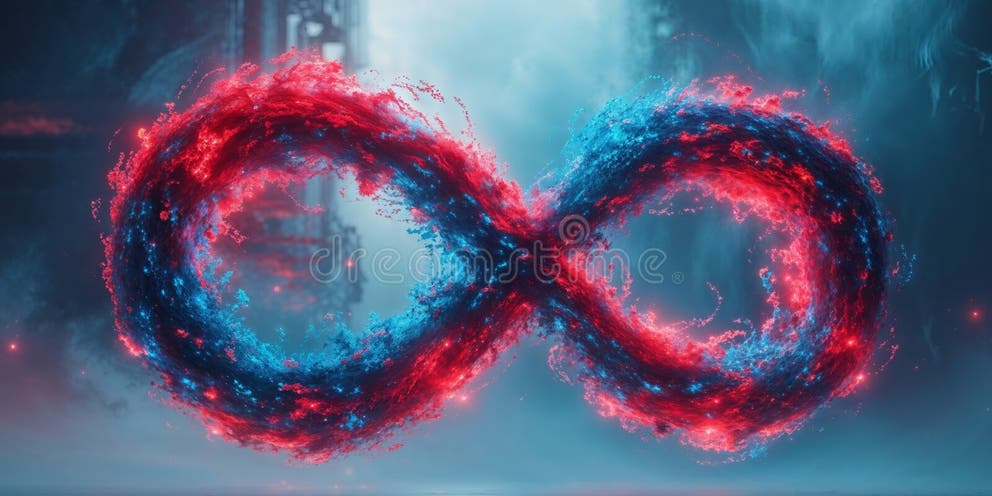 Abstract Red and Blue Glowing Particle Infinity Symbol. Stock Photo ...