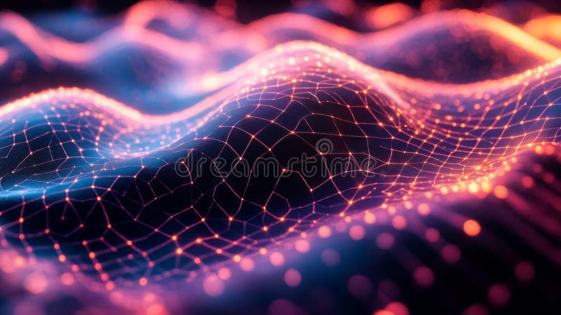 Abstract Red Blue Glowing Wave Network Background Stock Illustration ...