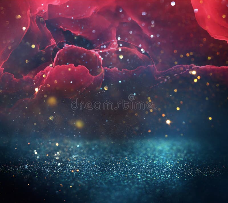 Abstract Red, Blue, Gold and Black Defocused Background. Bokeh Lights ...