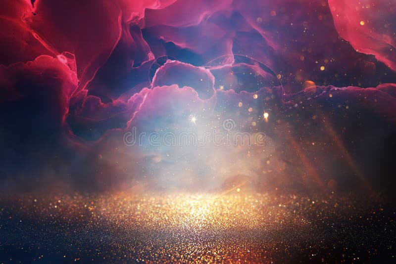 Abstract Red, Blue, Gold and Black Defocused Background. Bokeh Lights ...