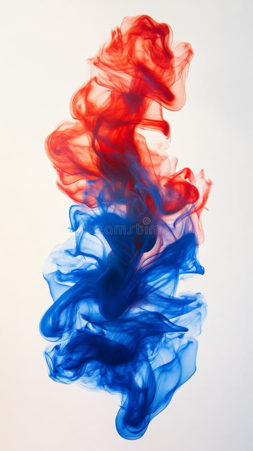 Abstract Red and Blue Ink Smoke Swirling on White Background, Creative ...
