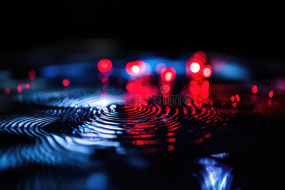 Abstract Red and Blue Light Reflections on Water Ripples at Night Stock ...
