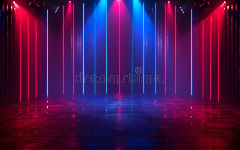 Abstract Red Blue Neon Light Stage Background Stock Illustration ...