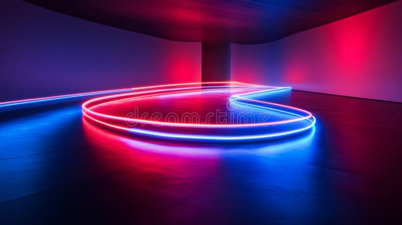 Abstract Red and Blue Neon Lights in Dark Room Stock Illustration ...