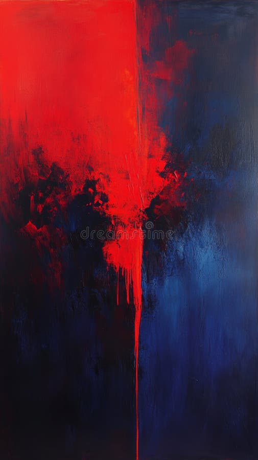 Abstract Red and Blue Painting with Dramatic Contrast, Modern Art ...