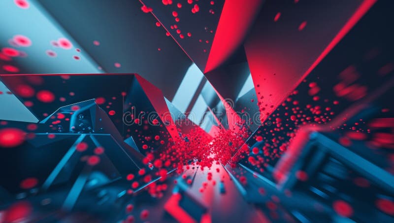 Abstract Red Blue Particles Background Moving Geometric Shapes Stock ...
