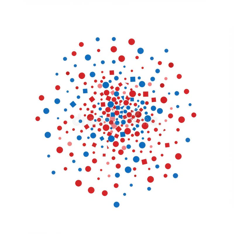 Abstract Red Blue Pink Geometric Shapes Scattered on White Background ...