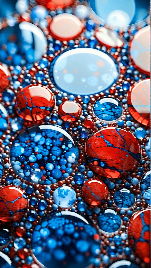 Abstract Red and Blue Spheres with Intricate Bubble Patterns on ...