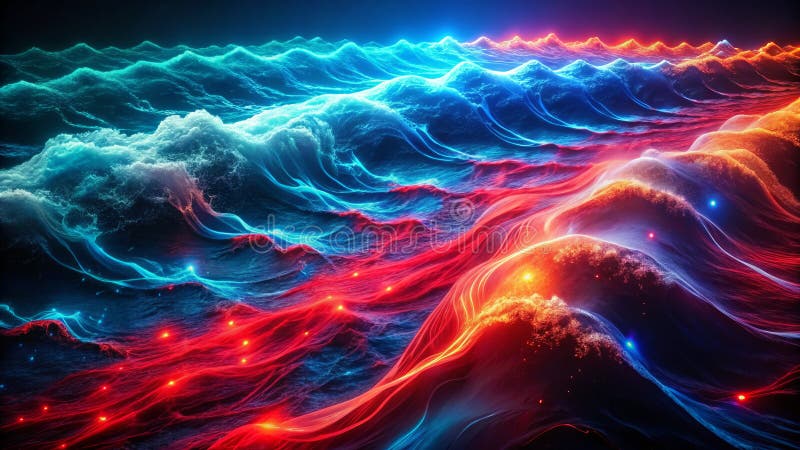 Abstract Red and Blue Wave Motion Ethereal Energy Flow with Hypnotic ...