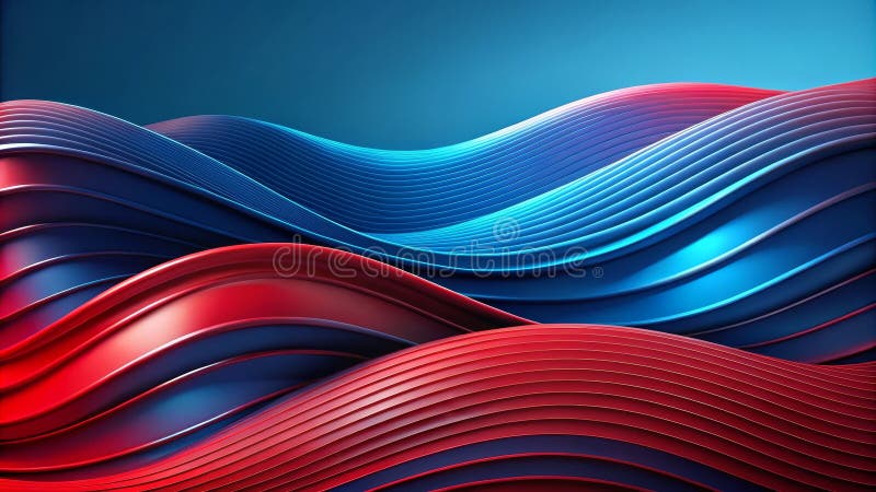 Abstract Red and Blue Wavy Lines, a Dynamic Composition of Curving ...