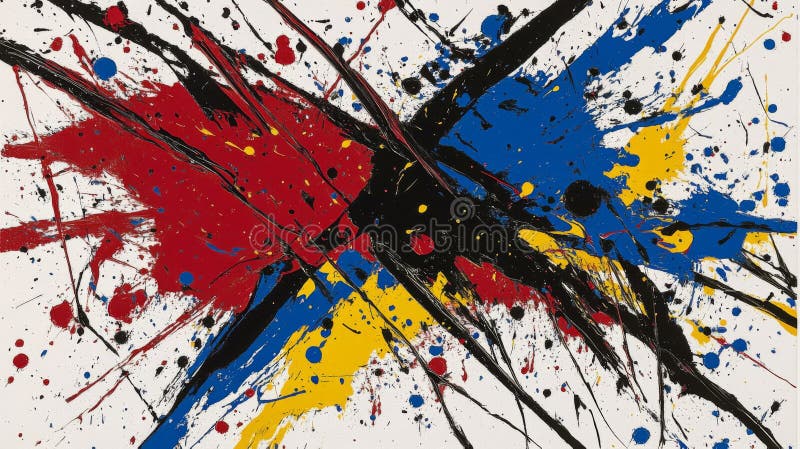 Abstract Red Blue Yellow Black Paint Splatter Stock Illustration ...