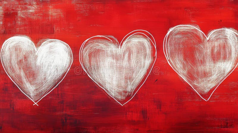 Abstract Red Canvas with Three White Hearts Stock Illustration ...