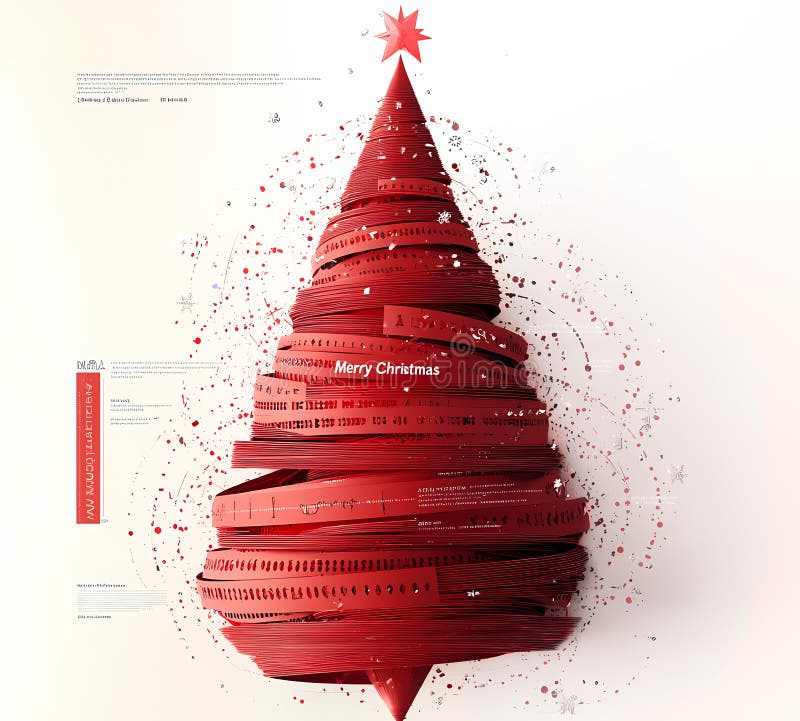 Abstract Red Christmas Tree Exploding with Ribbons on White Background ...