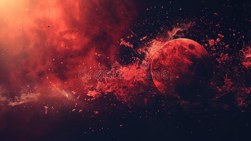 Abstract Minimalist Visual: Red Circle (coin) Dissolving into Particles ...