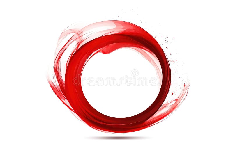 Abstract Red Circle Swirls, Fluid Ring Shape, Splashes on Clean White ...