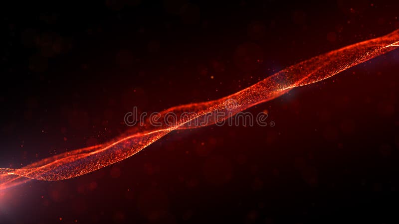 Abstract Red Color Digital Particles Wave Flow with Bokeh and Lighting ...