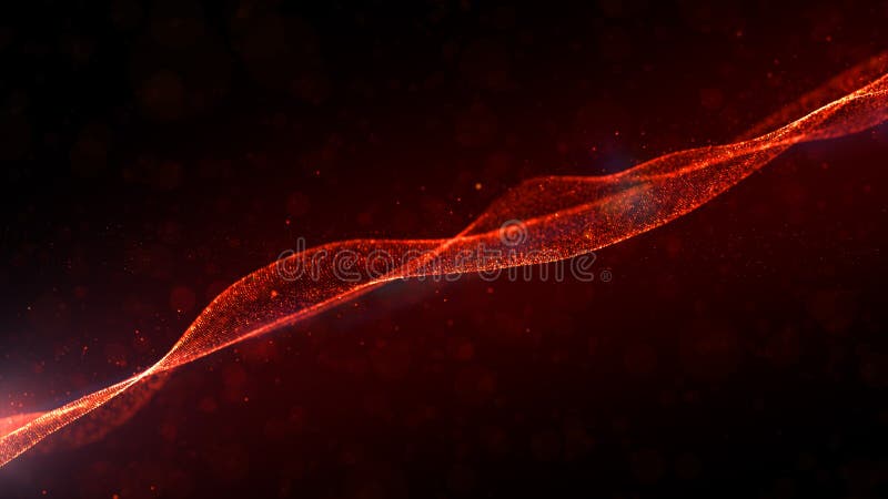Abstract Red Color Digital Particles Wave Flow with Bokeh and Lighting ...
