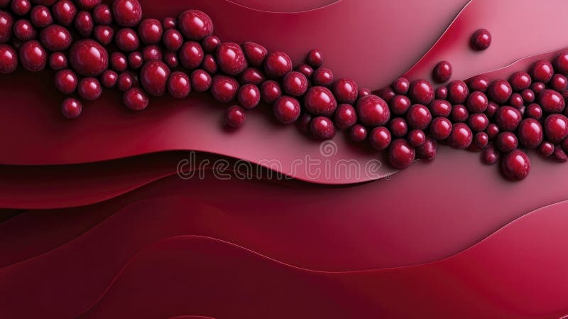 Abstract Red Composition with Glossy Balls and Curved Waves Stock ...