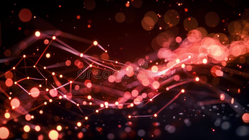 Abstract Red Connection Network with Glowing Bokeh Background Stock ...