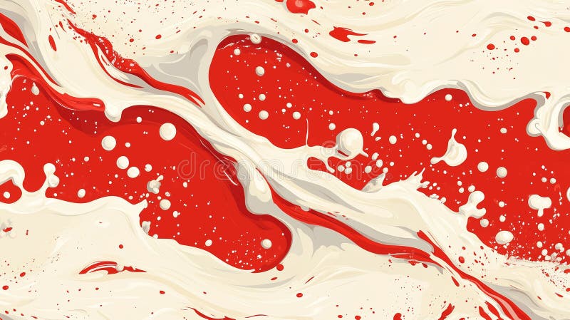 Abstract Red and Cream Fluid Art with Swirling Patterns and Bubbles ...