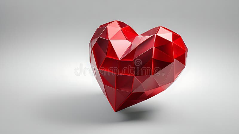 Abstract Red 3D Heart Figure on a White Background. Ethereal Low Poly ...