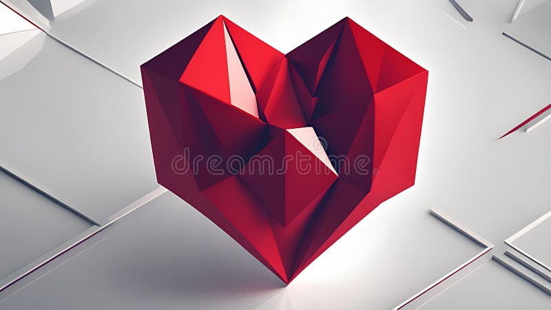 Abstract Red 3D Heart Figure on a White Textured Background. Ethereal ...