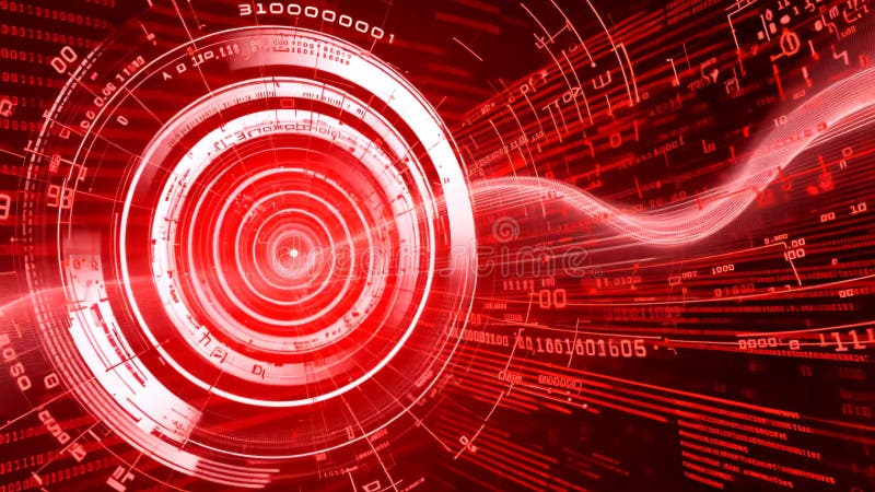 Abstract Red Digital Background with Glowing Circular HUD Interface ...