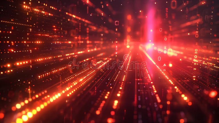Abstract Red Digital Background, Glowing Lines and Binary Code Stock ...