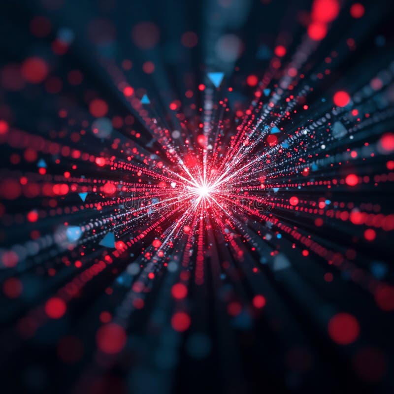 Abstract Red Digital Data Stream and Glowing Light Burst Background Stock Illustration ...