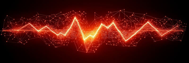 Abstract Red Digital Pulse Technology Background of Lines, Connecting ...