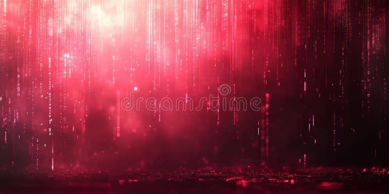 Abstract Red Digital Rain Data Streams and Binary Code Falling Against ...