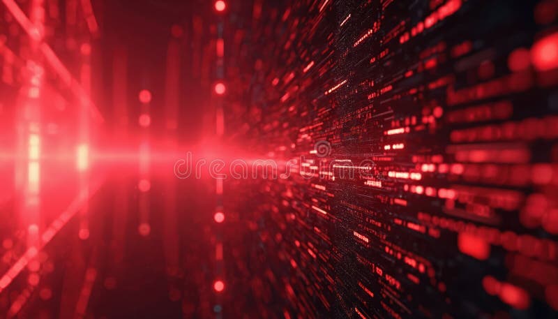 Abstract Red Digital Stream Data Flow. Binary Code Background with ...