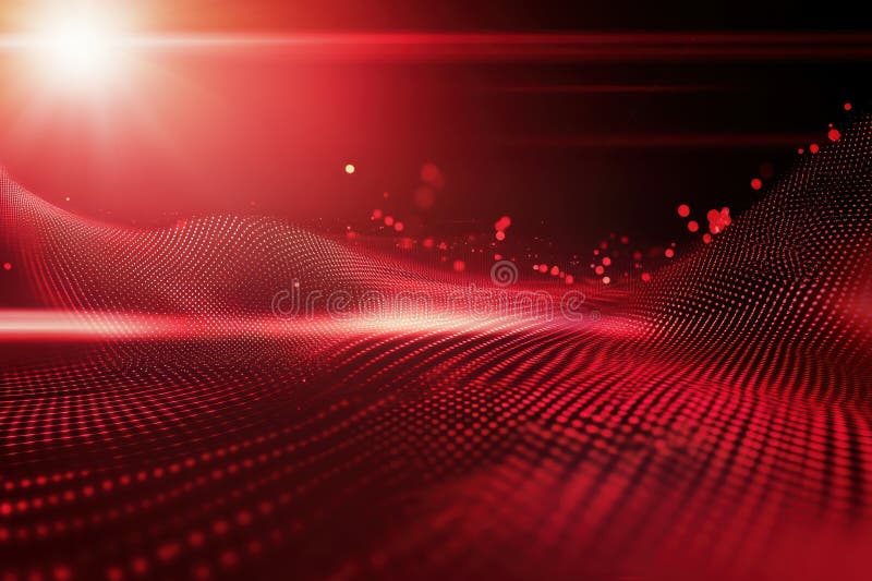 Abstract Red Digital Wave with Light Flare and Dots for Futuristic ...