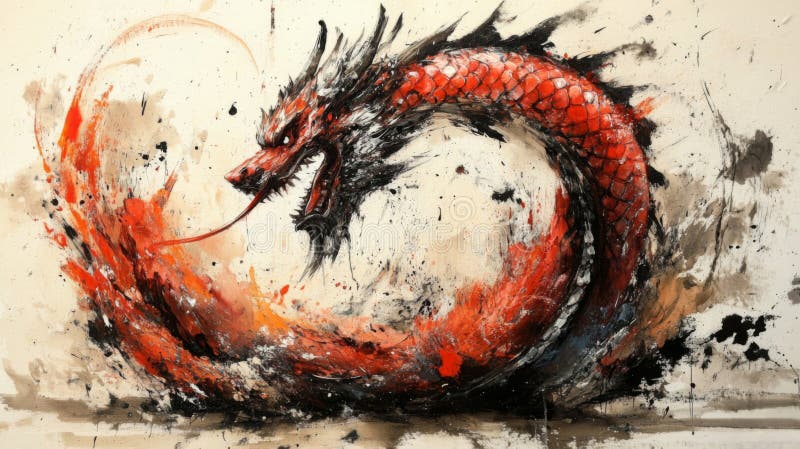 Abstract Red Dragon Coiling in Fiery Abstract Style Stock Illustration ...