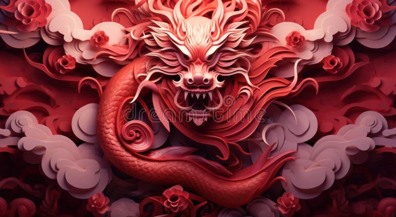 An Abstract Red Dragon Surrounded by Paper Decor Stock Image - Image of ...