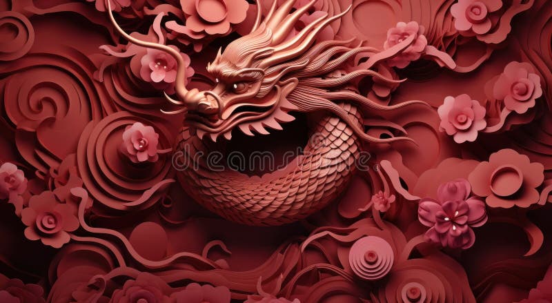 An Abstract Red Dragon Surrounded by Paper Decor Stock Photo - Image of ...