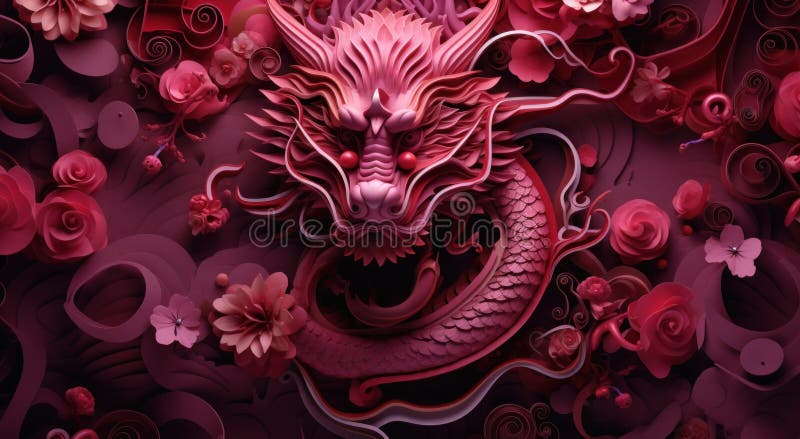 An Abstract Red Dragon Surrounded by Paper Decor Stock Photo - Image of ...