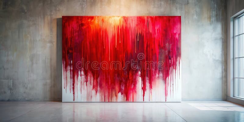 Abstract Red Drip Painting on a Modern Gallery Wall. Generative AI Stock Illustration ...