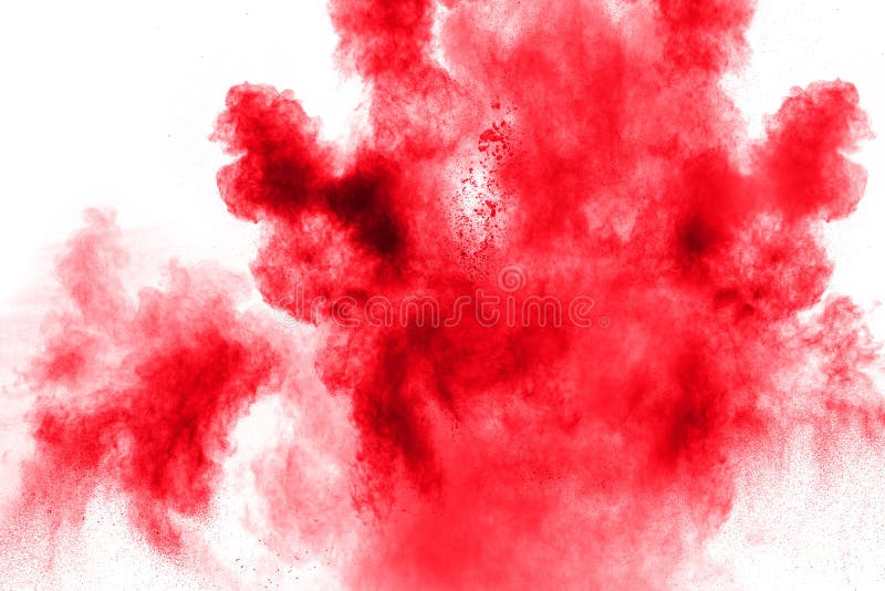 Abstract Red Dust Splattered on White Background. Red Powder Explosion ...