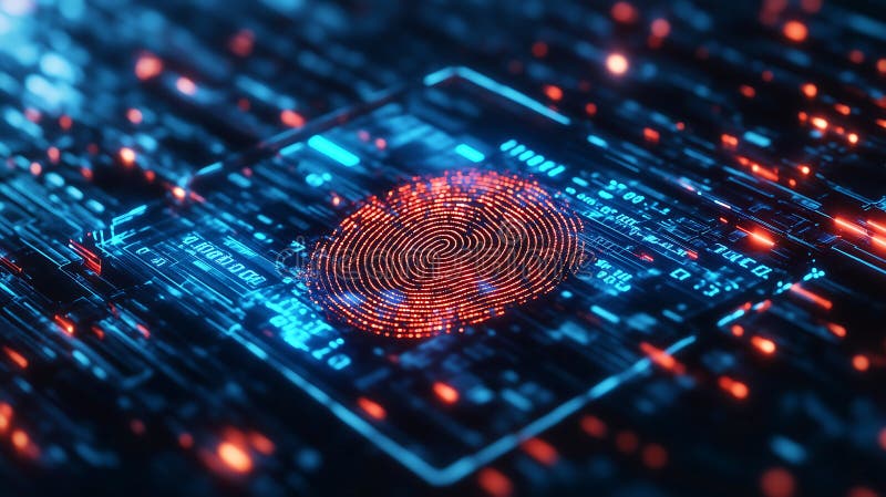 Abstract Red Fingerprint Hologram on a Digital Chip for Biometric ...