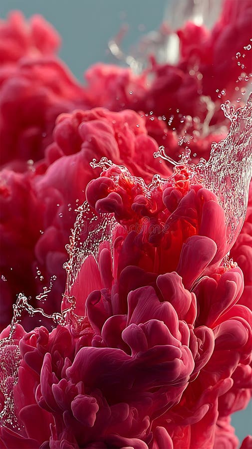 Abstract Red Floral Bloom with Water Droplets Creating a Vivid ...