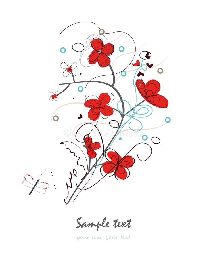 Abstract Red Floral Doodle Decorative Greeting Card Vector Stock Vector ...