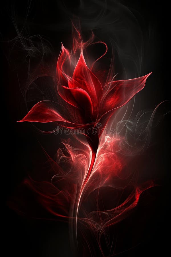 Abstract Red Flower on a Black Background, Floral Design Elements for ...